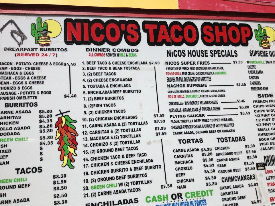 Menu at Nico's Mexican Restaurant, Tucson, E Golf Links Rd