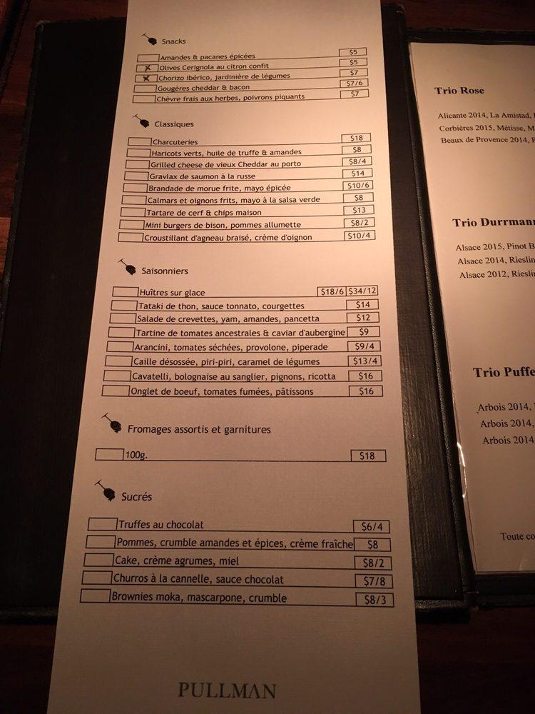Menu at Pullman pub & bar, Montréal