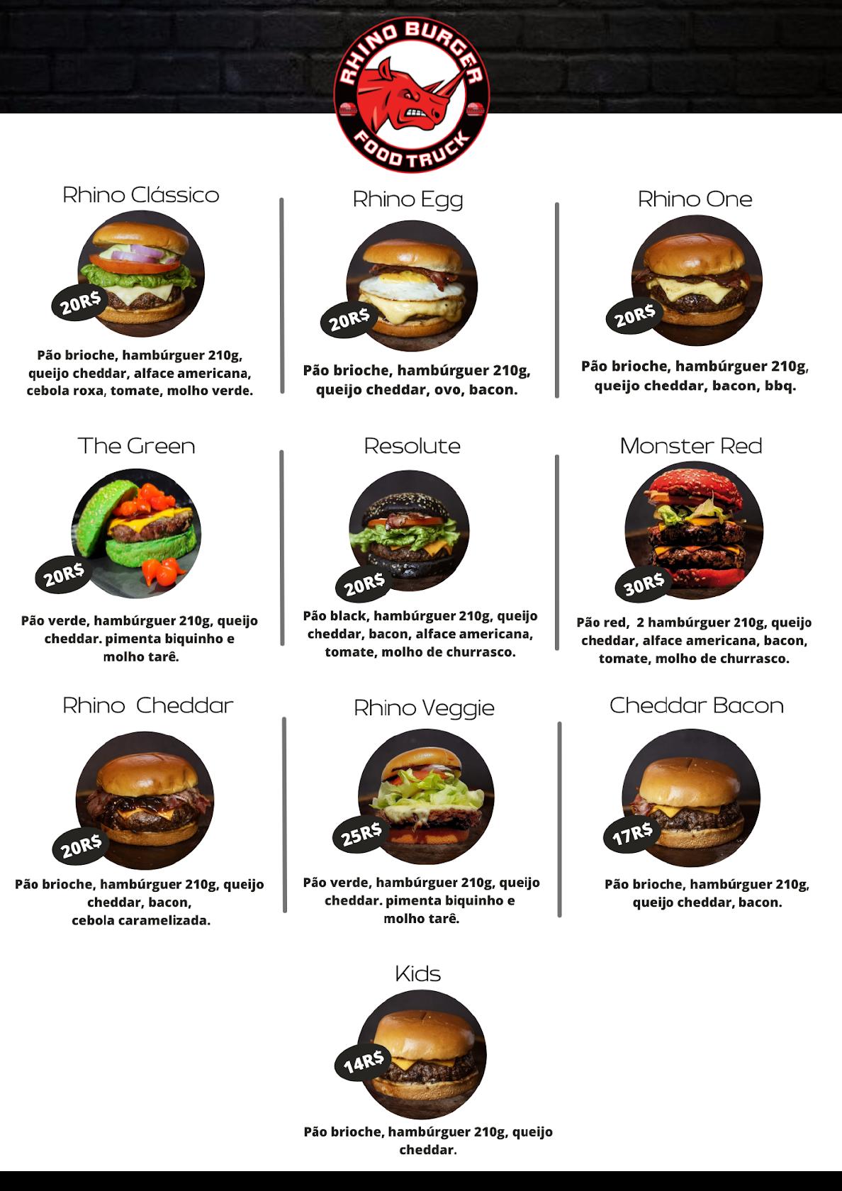 Menu at Rhino Burger Food Truck restaurant, São Paulo