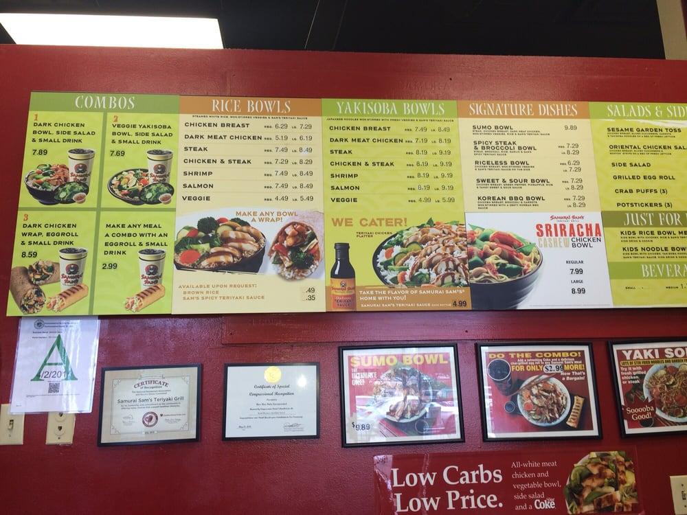 Menu at Samurai Sam's restaurant, Scottsdale, N Hayden Rd #120