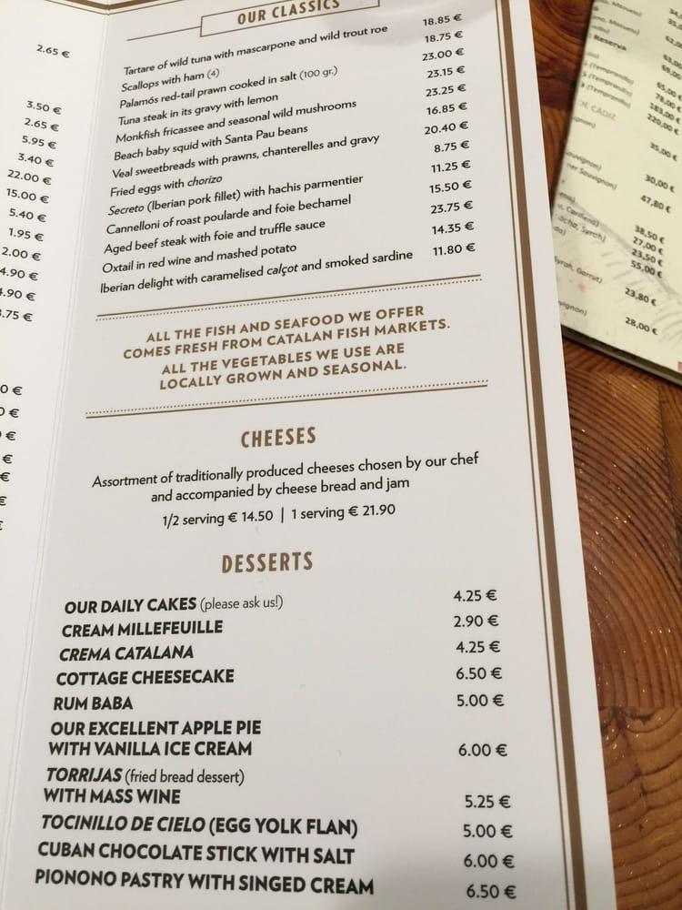 Menu at Cañete pub & bar, Barcelona, Carrer de la Unió