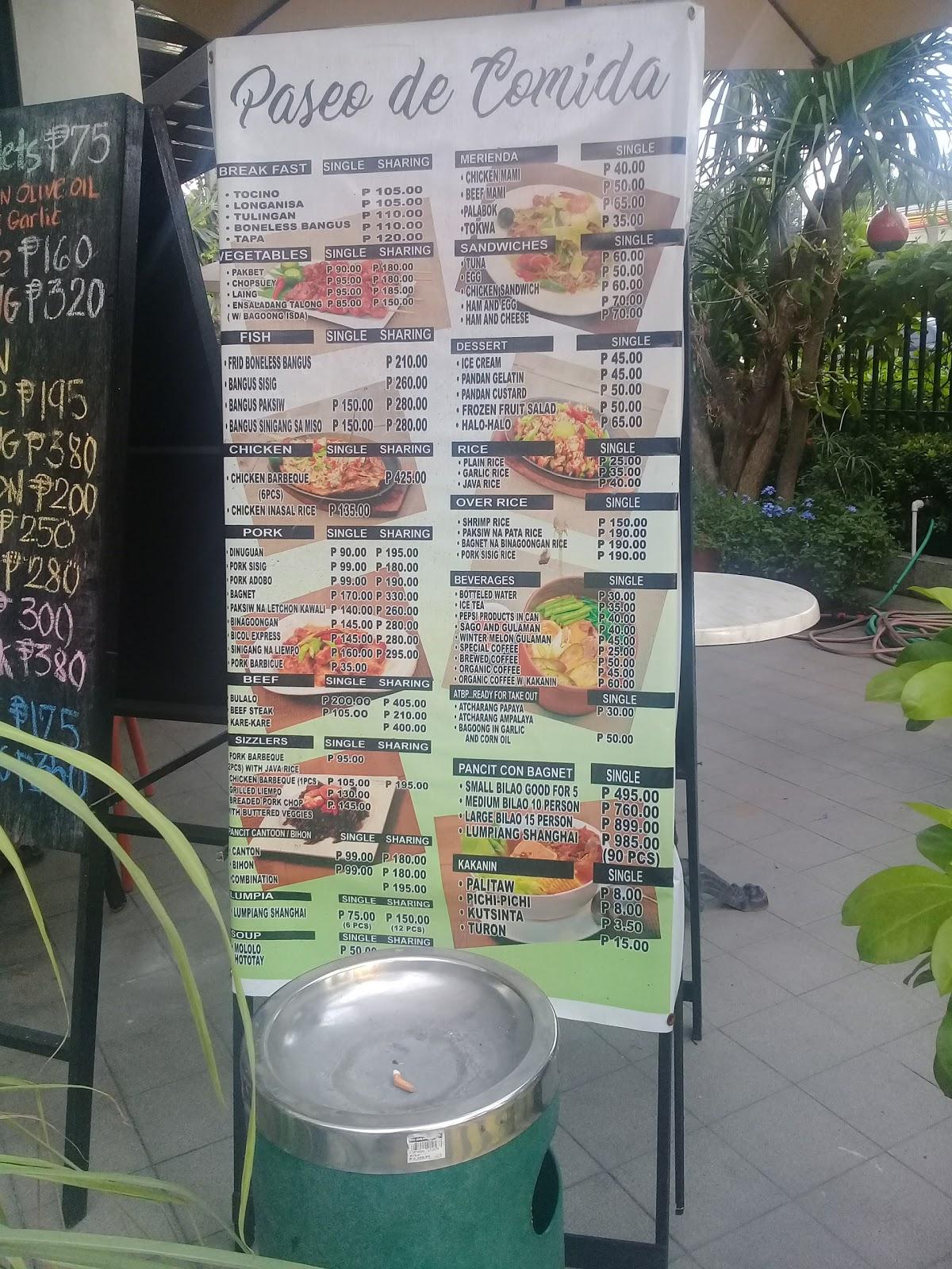 Menu at Paseo De Comida restaurant, Parañaque