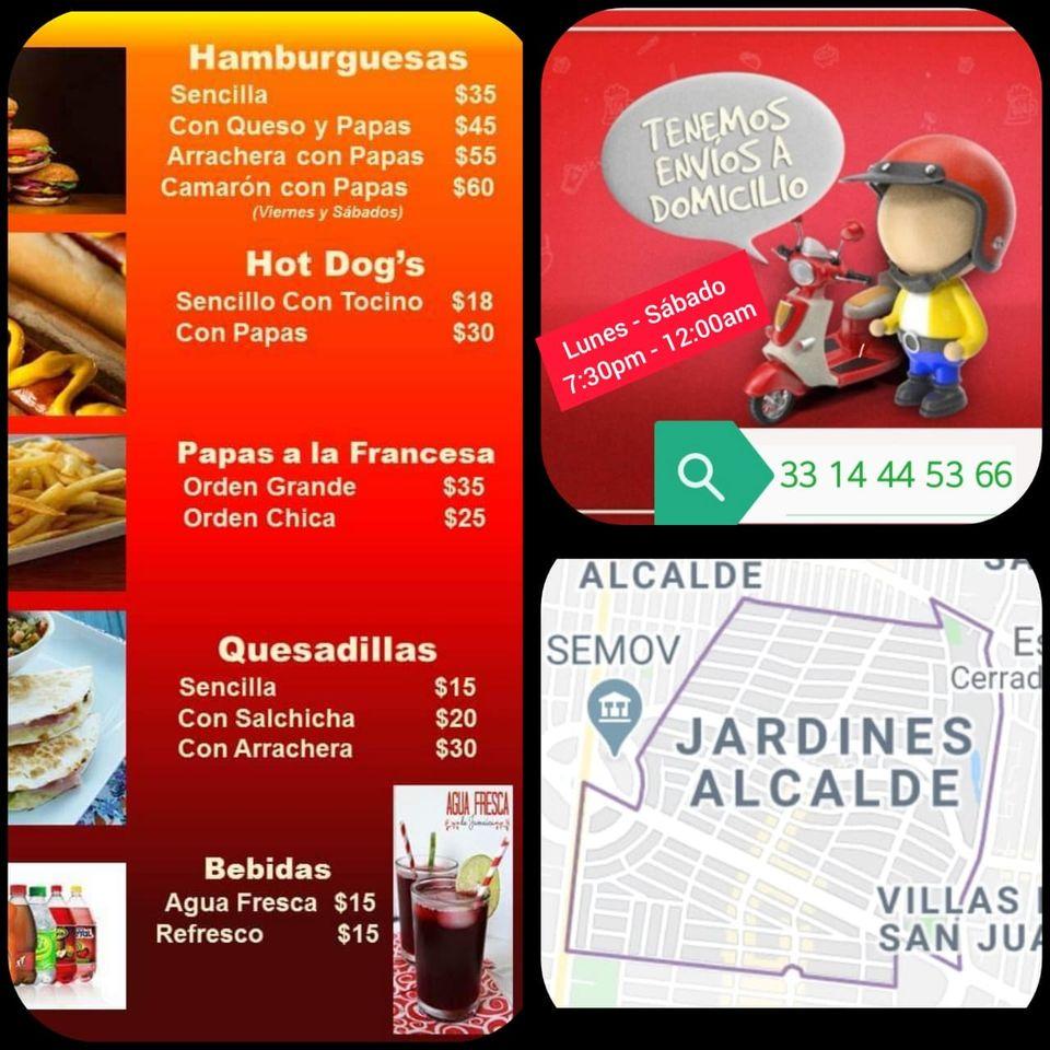 Menu at Pepe Burger's restaurant, Guadalajara