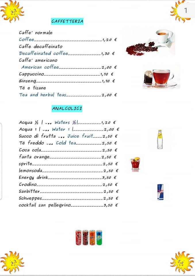 Menu da Raggio Di Sole Stabilimento Balneare pub & bar, Alghero