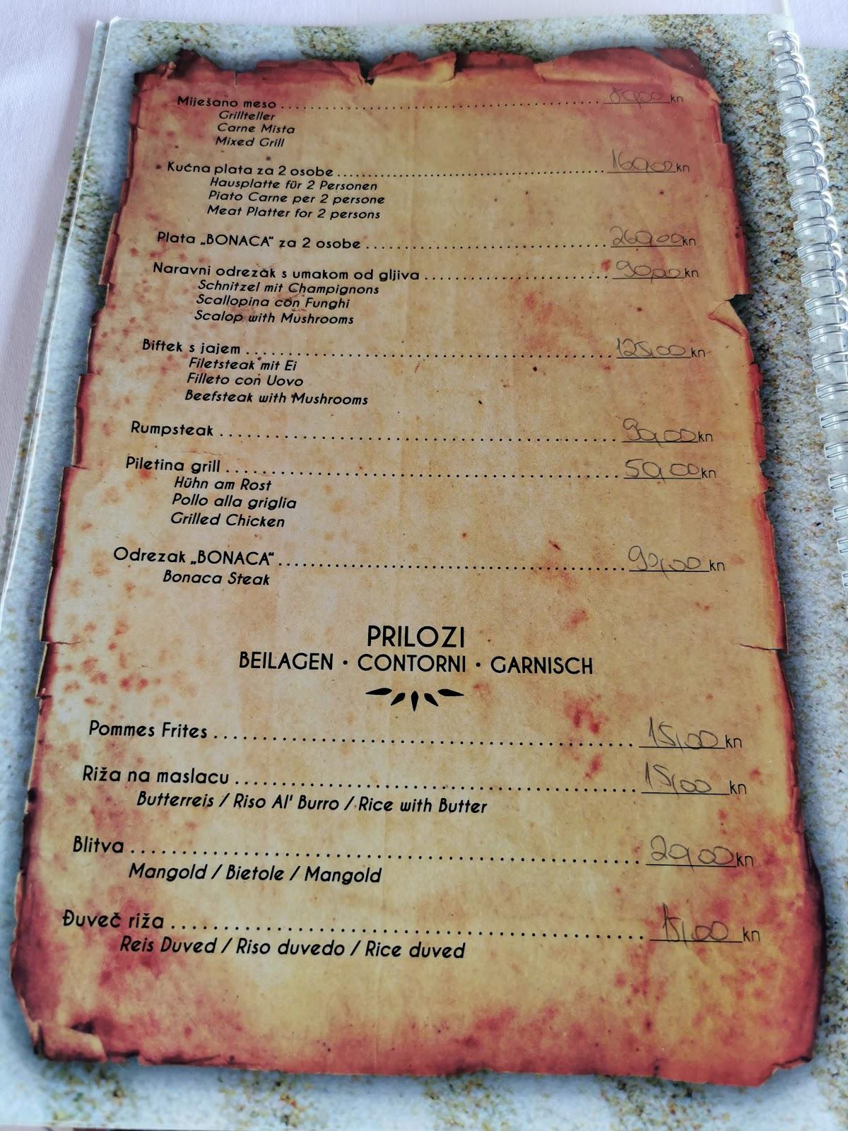 Menu at Restaurant Bonaca, Sukošan
