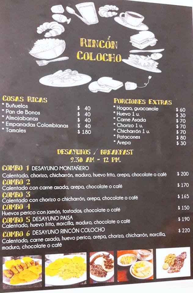 Carta del restaurante Rincón Colocho, Buenos Aires