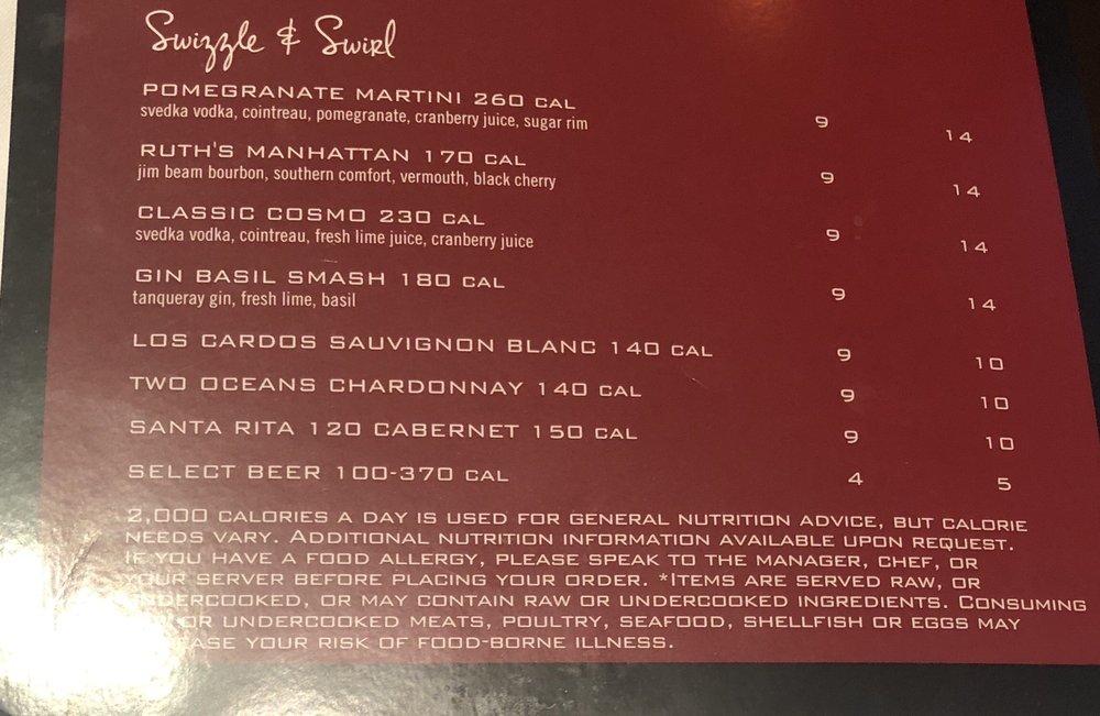 Menu at Ruth's Chris Steak House pub & bar, Fairfax