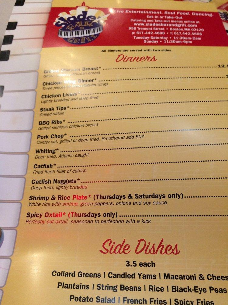 Menu at Slades Bar & Grill, Boston