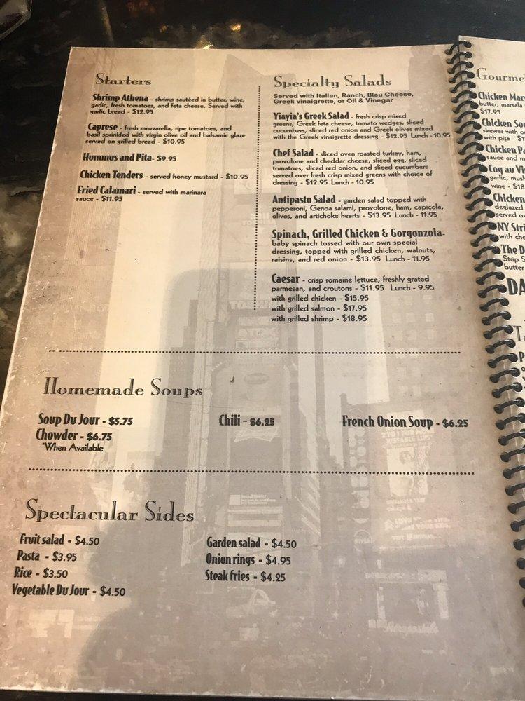 Menu at Time Square Diner restaurant, Melbourne
