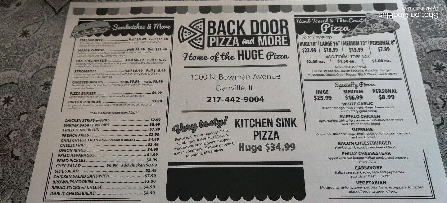 Menu at Backdoor Pizza & More pizzeria, Danville