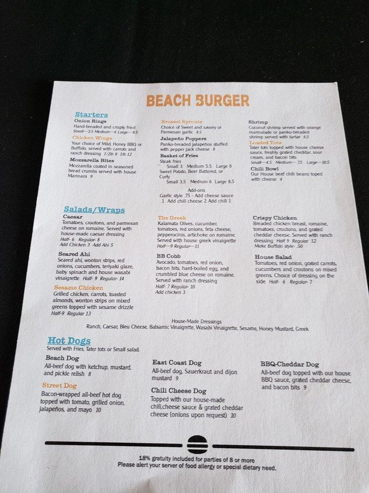 Menu at Beach Burger restaurant, Morro Bay