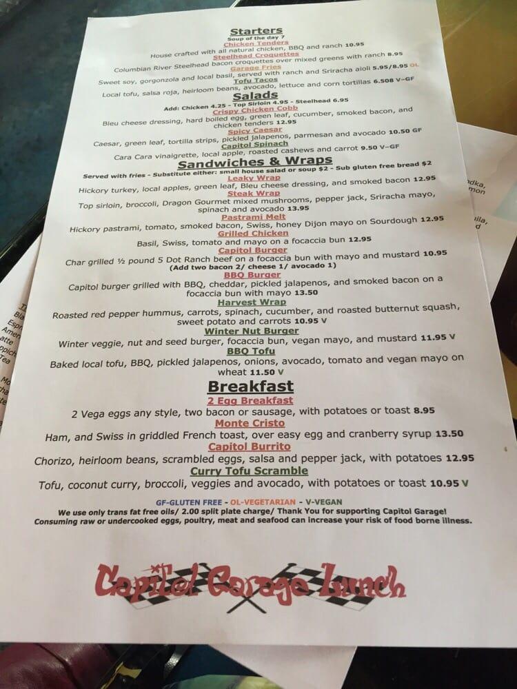 Menu at Capitol Garage restaurant, Sacramento, K St