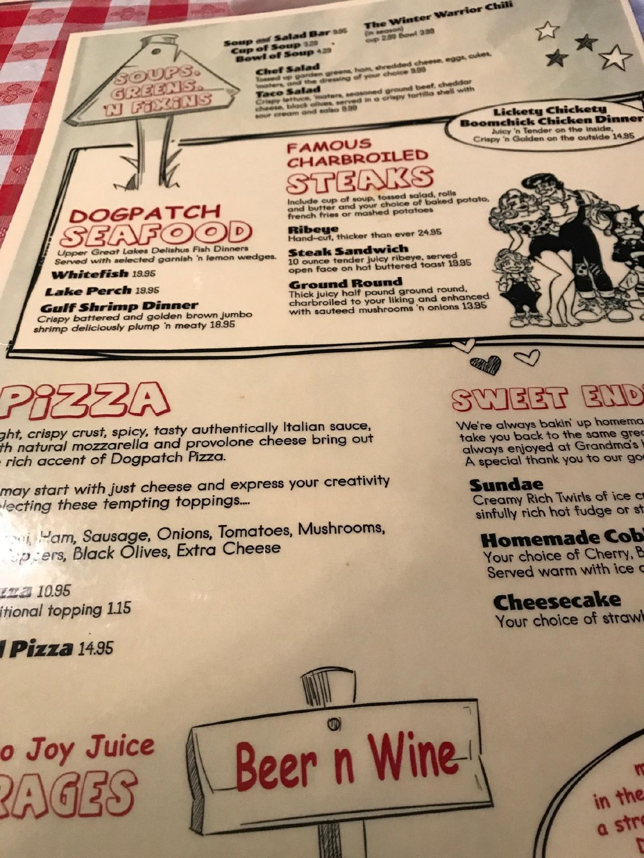 Menu at The Dogpatch Restaurant, Munising
