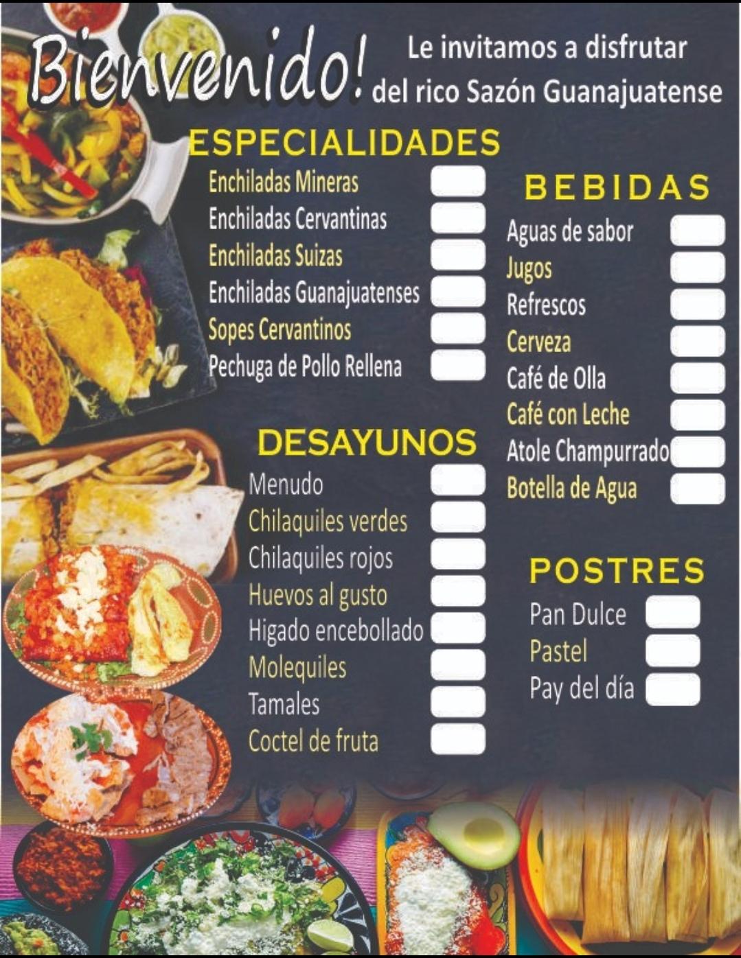 Carta del restaurante Fonda Maria Isabel Comida Tipica Mexicana, Guanajuato