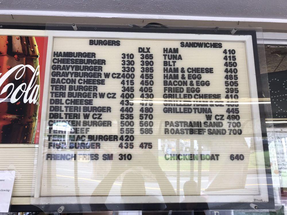 Menu at Kandi's Drive Inn restaurant, Hilo