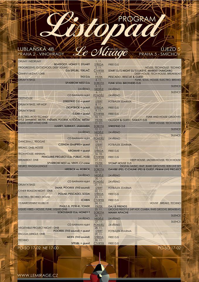 Menu at Le Mirage restaurant, Prague, Lublanska 647/48