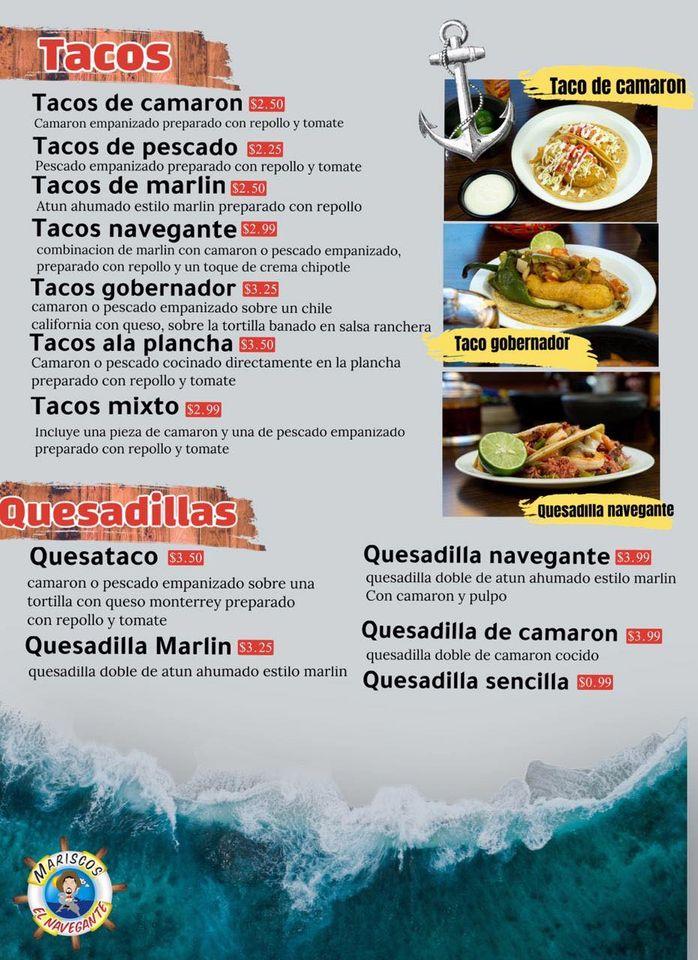 Menu at Mariscos El Navegante fast food, San Luis