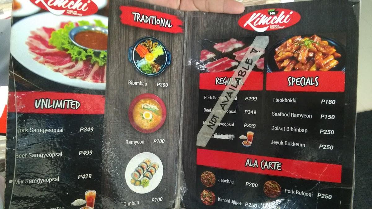 Menu at Mr. Kimchi Korean Restaurant, Batangas