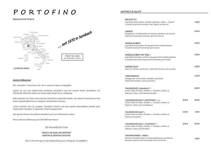 Speisekarte von Restaurant Portofino, Sembach