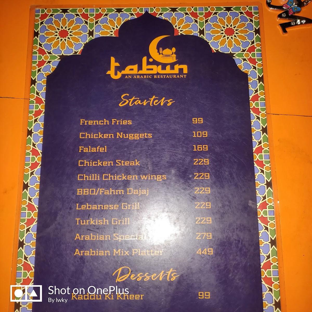 Menu at Tabun An Arabic Restaurant, Tirupati
