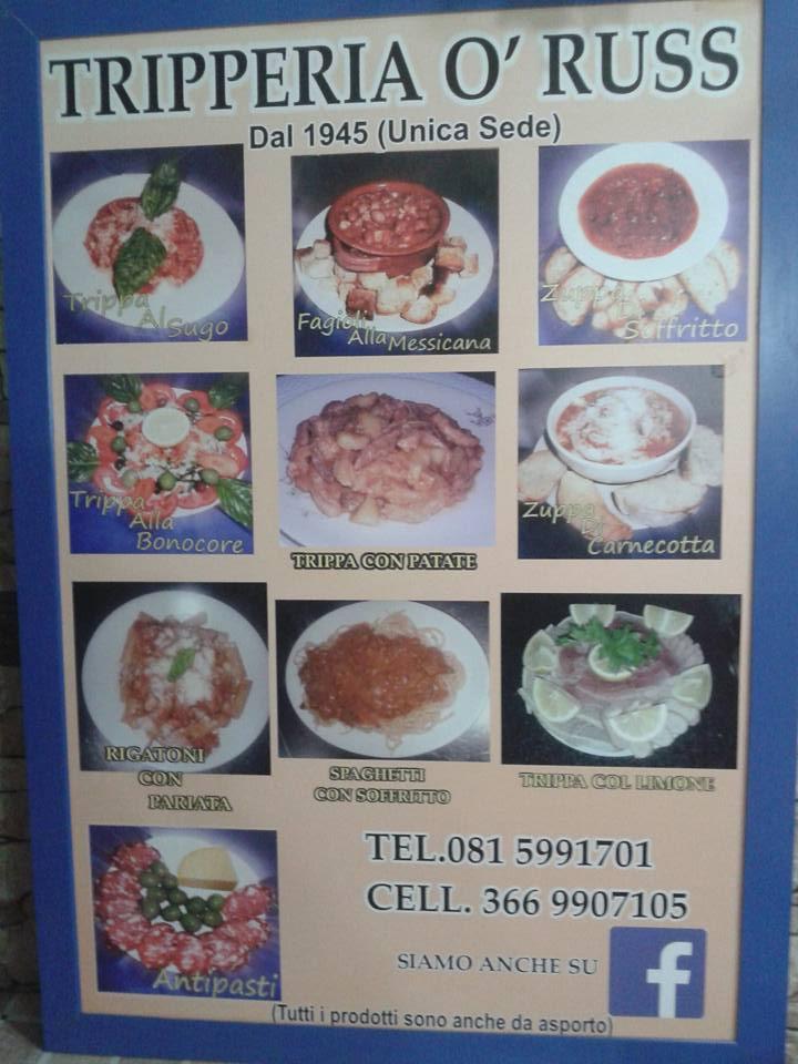 Menu at Tripperia O'Russ Napoli restaurant, Naples