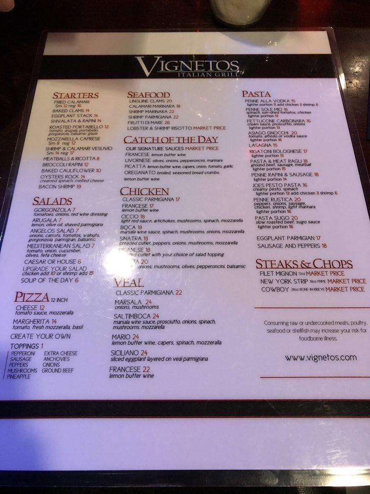 Menu at Vignetos Italian Grill pub & bar, Plantation, S University Dr