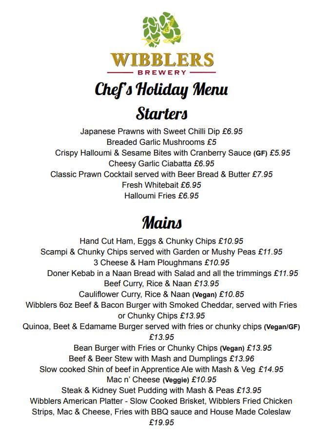 Menu at Wibblers Brewery, Taproom & Kitchen pub & bar, Southminster