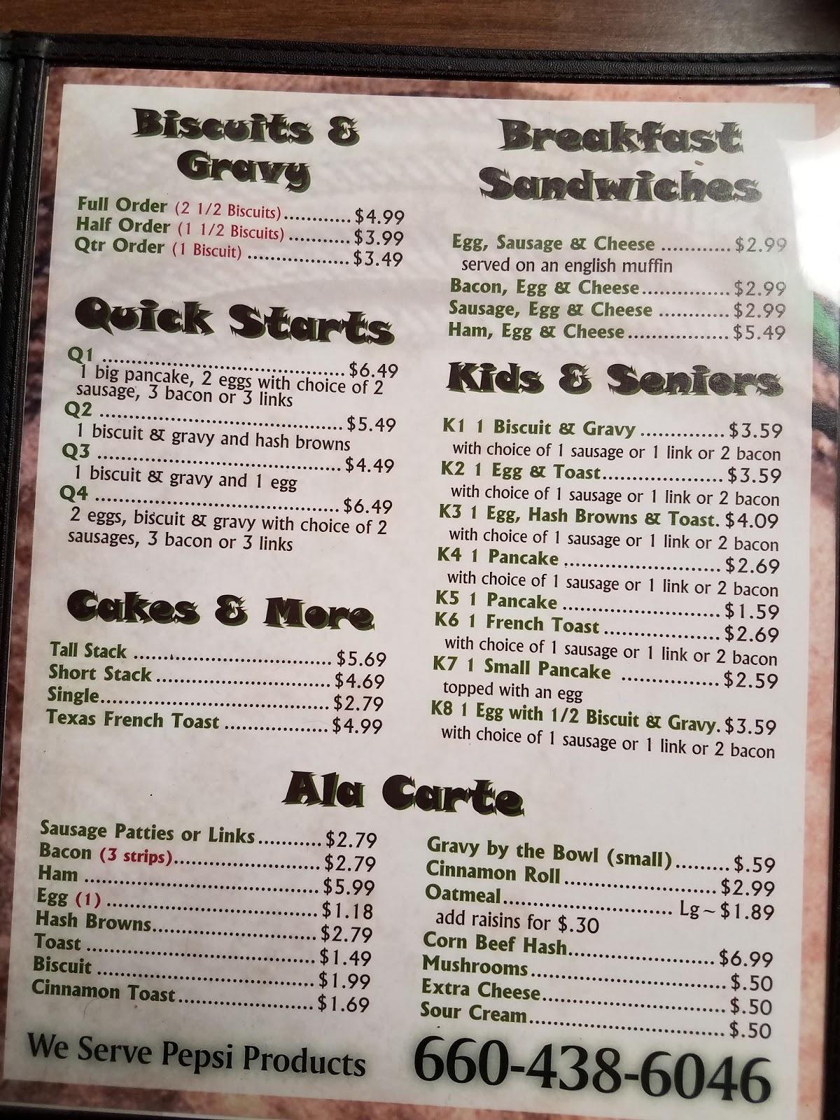 Menu at Cow Patties restaurant, Warsaw