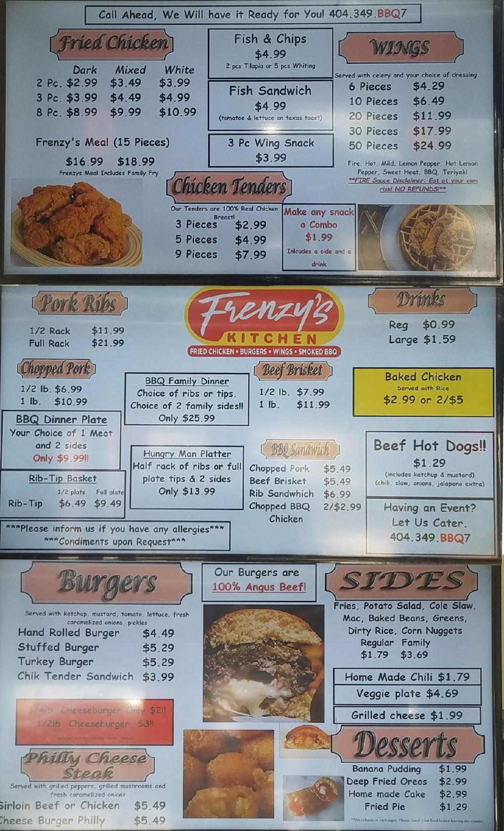 Menu at Frenzy's Kitchen BBQ, Atlanta