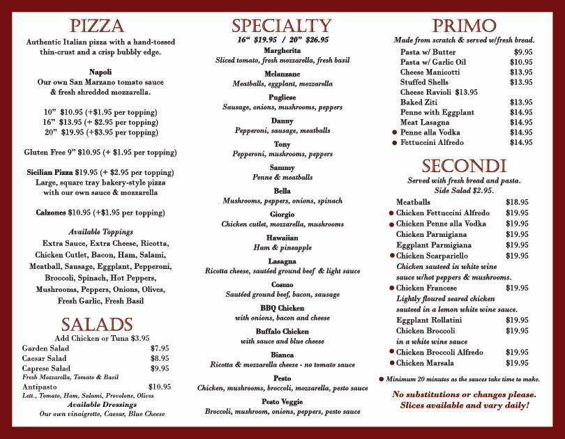 Menu at Giorgio's Italian Pizzeria, Hudson