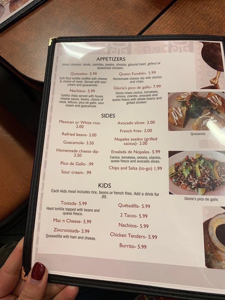 Menu at Gloria's Mexican Restaurant, Madison
