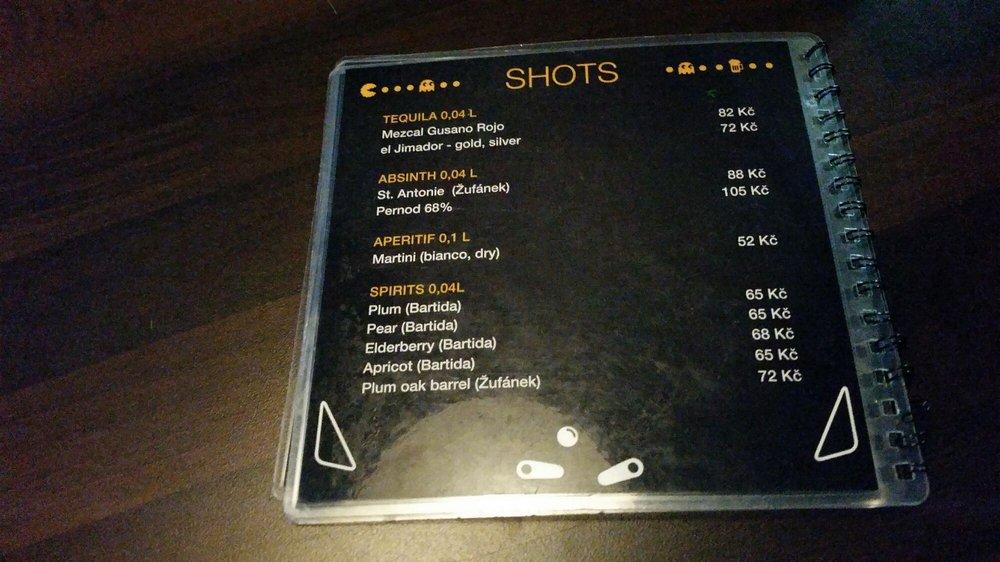 Menu at Joystick Bar, Prague