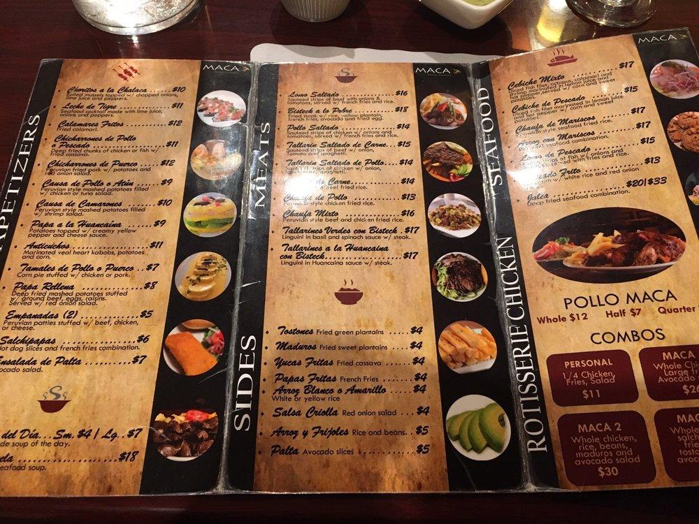 Menu at MACA Peruvian Restaurant, New York City