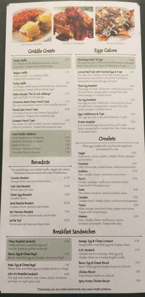 Menu at Metro Diner restaurant, Palm Coast