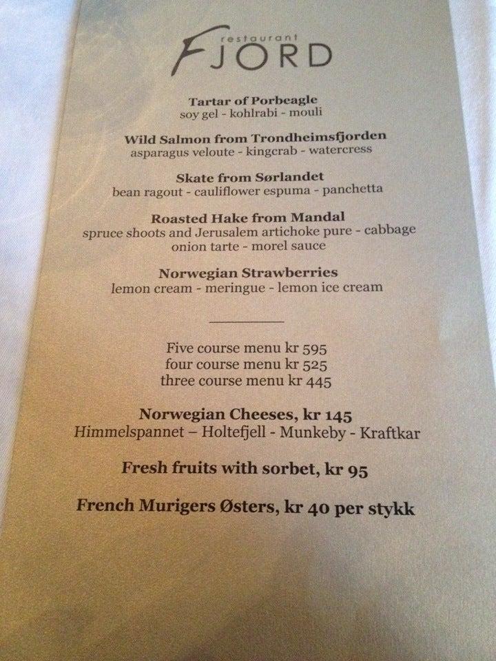 Menu at Restaurant Fjord, Oslo, Kristian Augusts gate 11