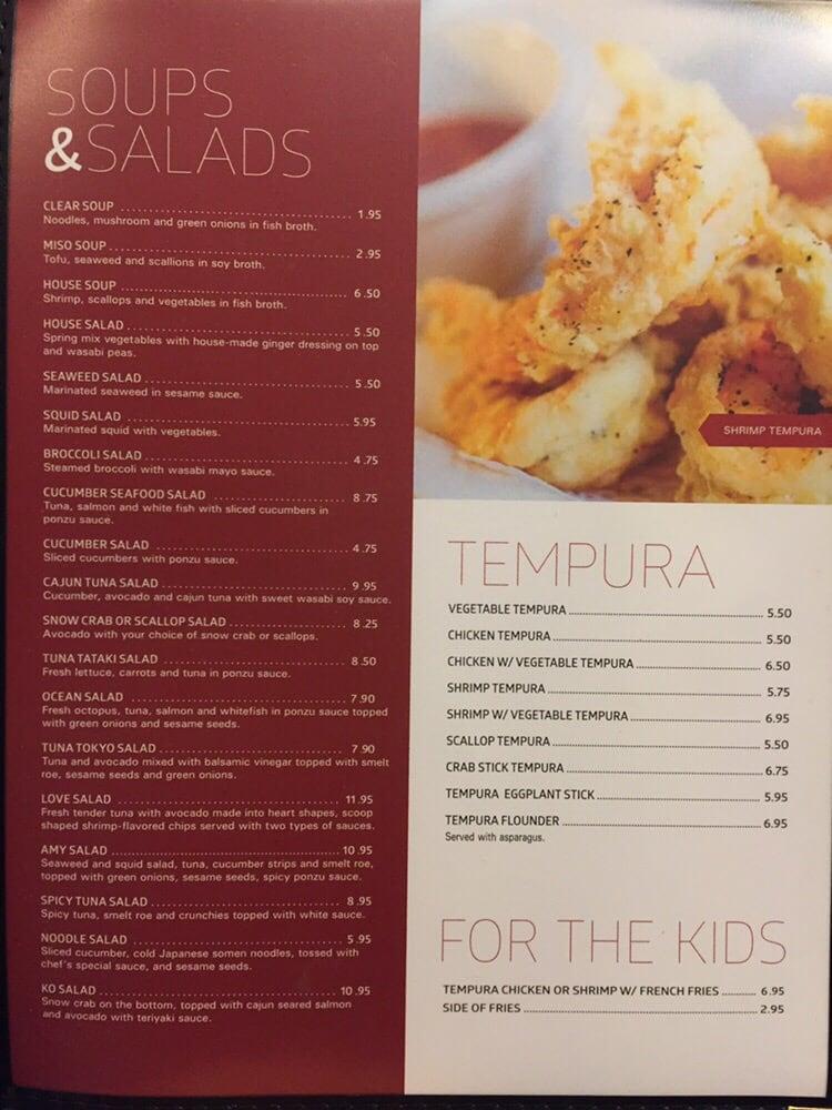 Menu at Taste of Tokyo restaurant, Destrehan
