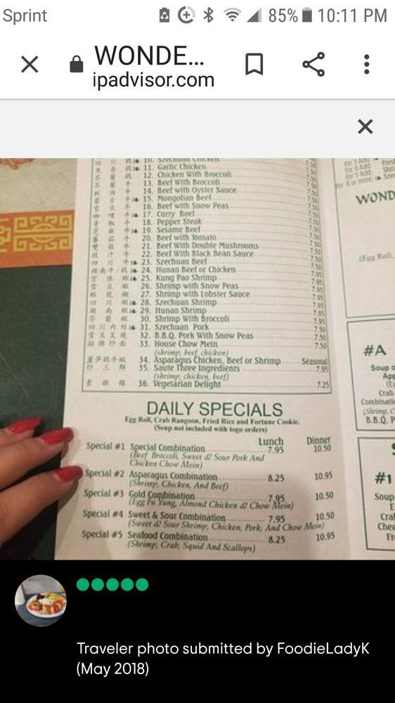 Menu at Wonderful House Chinese Restaurant, Trinidad