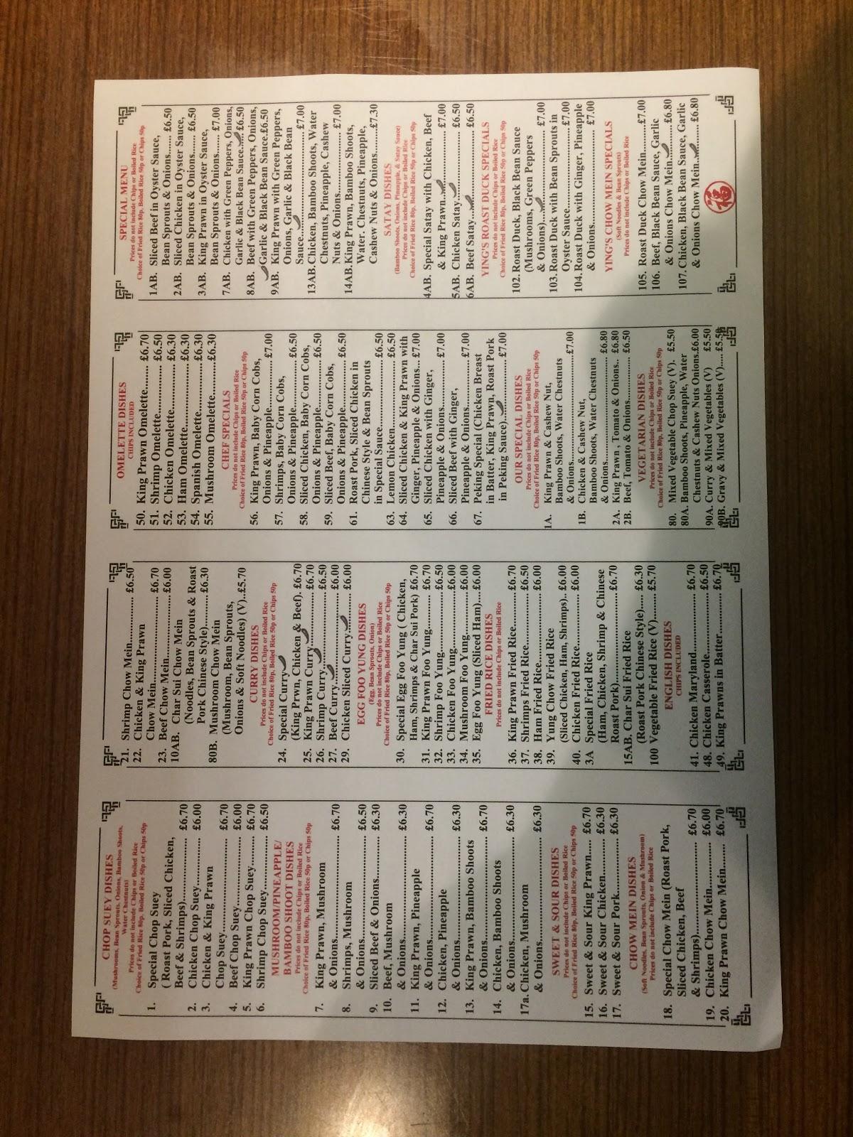 Menu at Yings Chinese Takeaway, Est. 1971 restaurant, Darlington