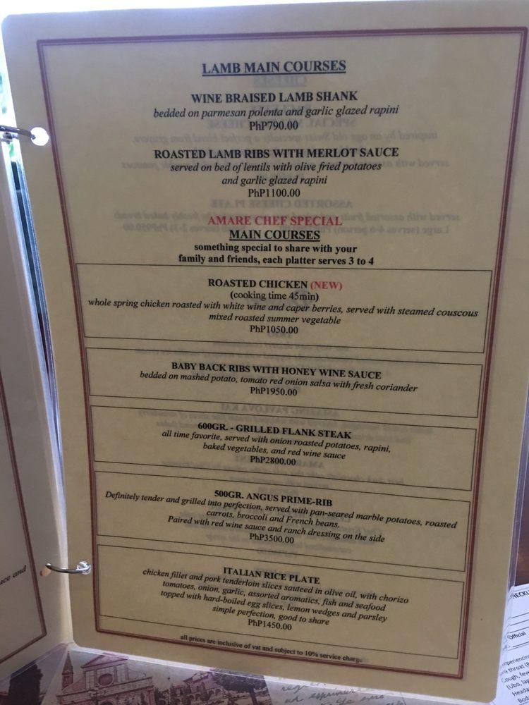 Menu at Amare by Chef Chris restaurant, Angeles, Royce Hotel M. A ...