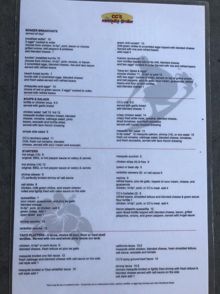 Menu at CC's Mesquite Broiler pub & bar, Phoenix