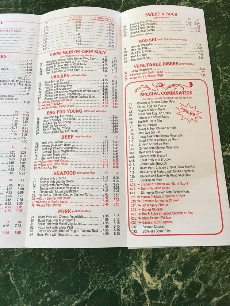 Menu at China Tokyo restaurant, Dunn