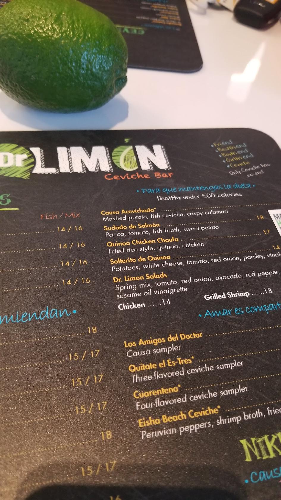 Menu at Dr. Limon Ceviche Bar - Hallandale Beach, Hallandale Beach