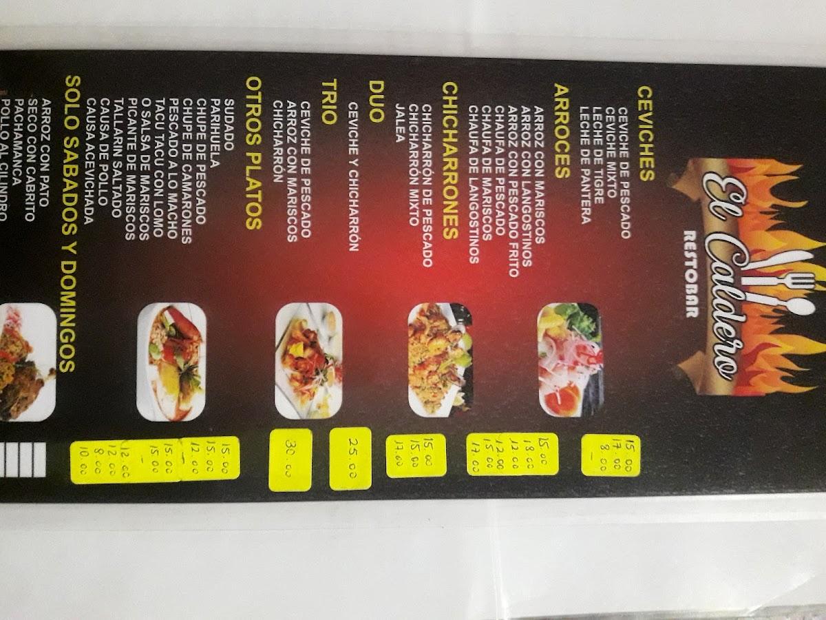 Carta de El Caldero - RESTOBAR, Distrito de Chorrillos