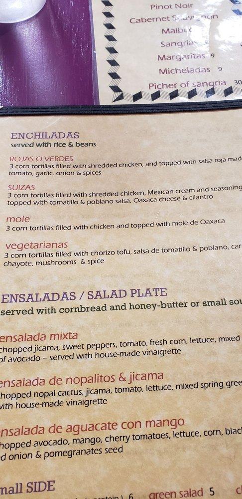Menu at Fiesta Oaxaca restaurant, Santa Fe
