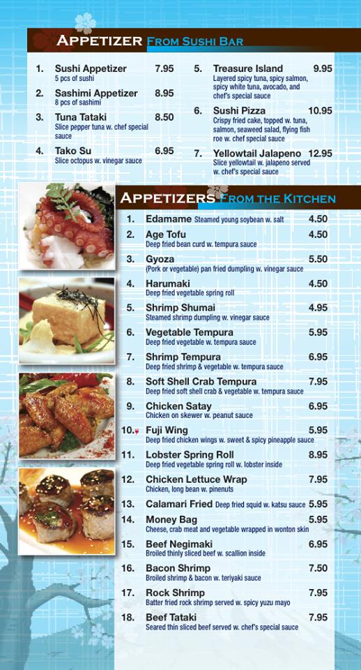 Menu at Fuji restaurant, Bennington