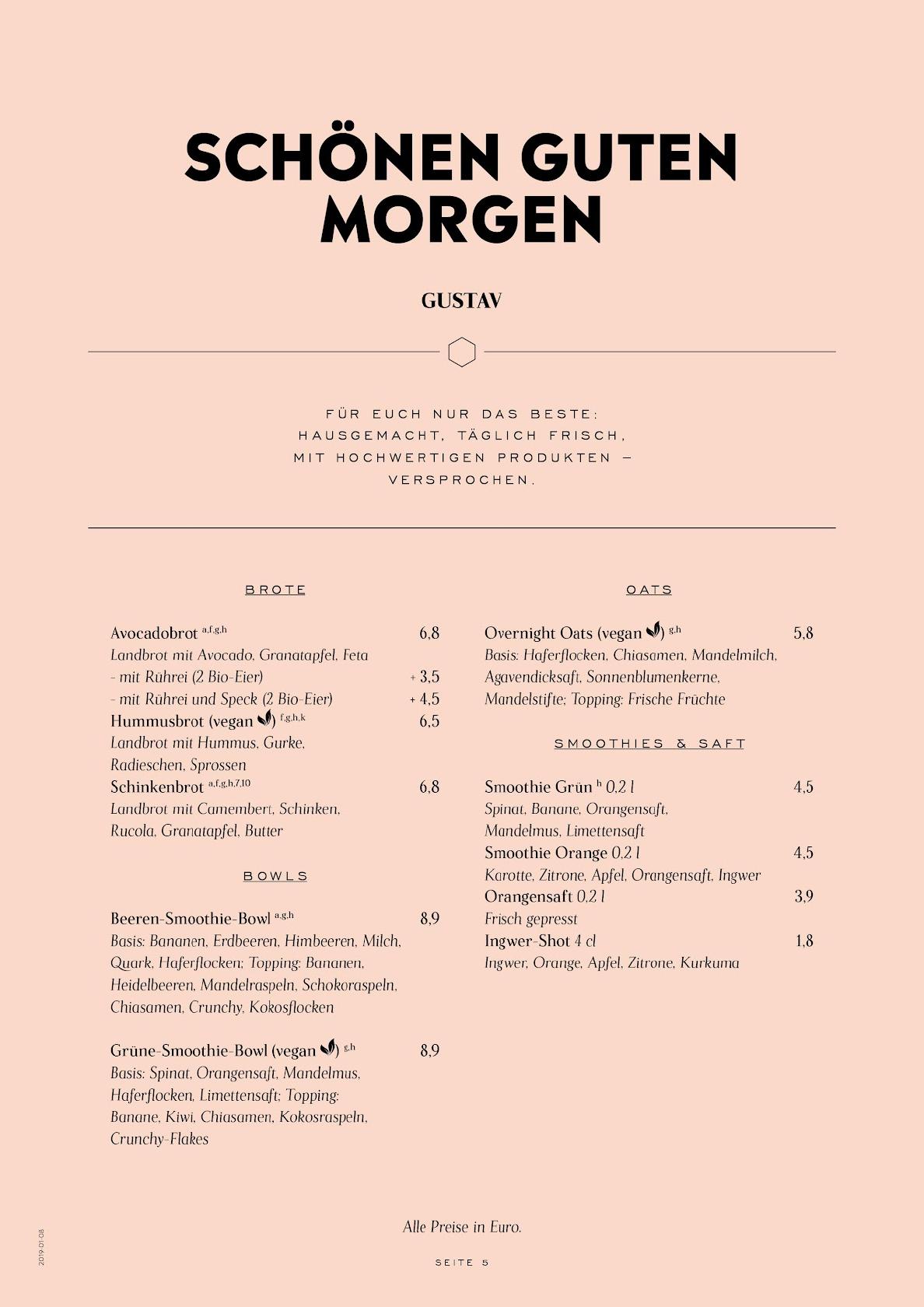 Speisekarte von Gustav Café & Bar, Stuttgart