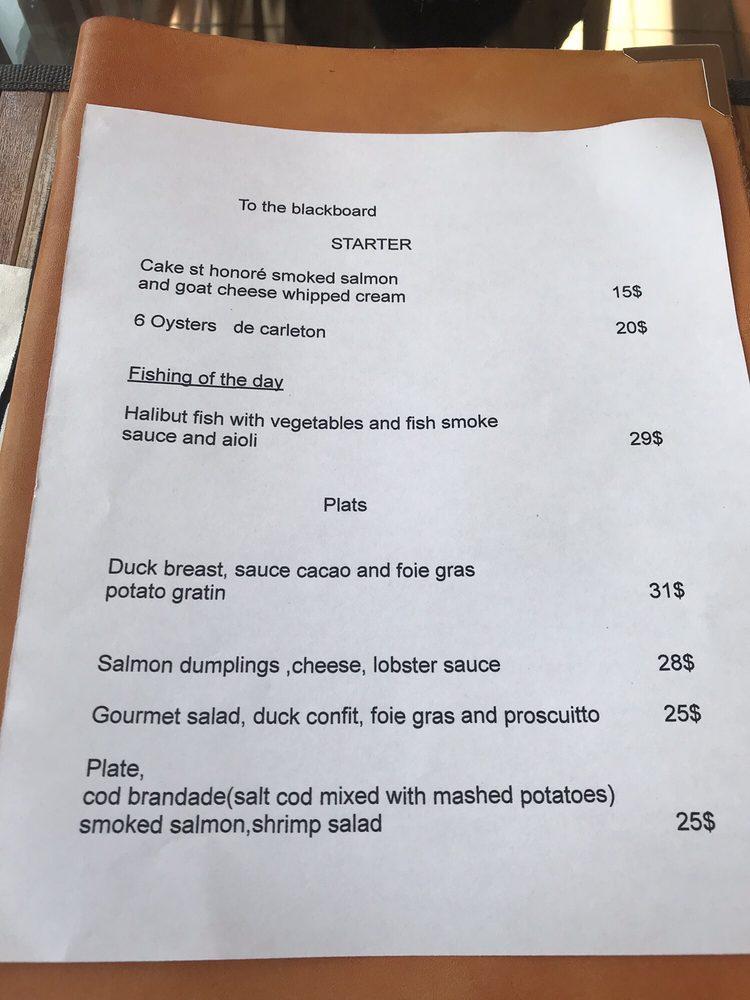 Menu au Restaurant le St-Honore, Carleton-sur-mer