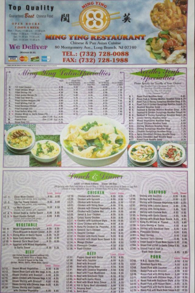 Menu at Ming Ying Chinese Restaurant, Long Branch