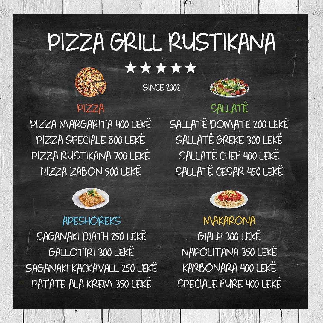Menu at Pizza Grill Rustikana restaurant, Derviçan