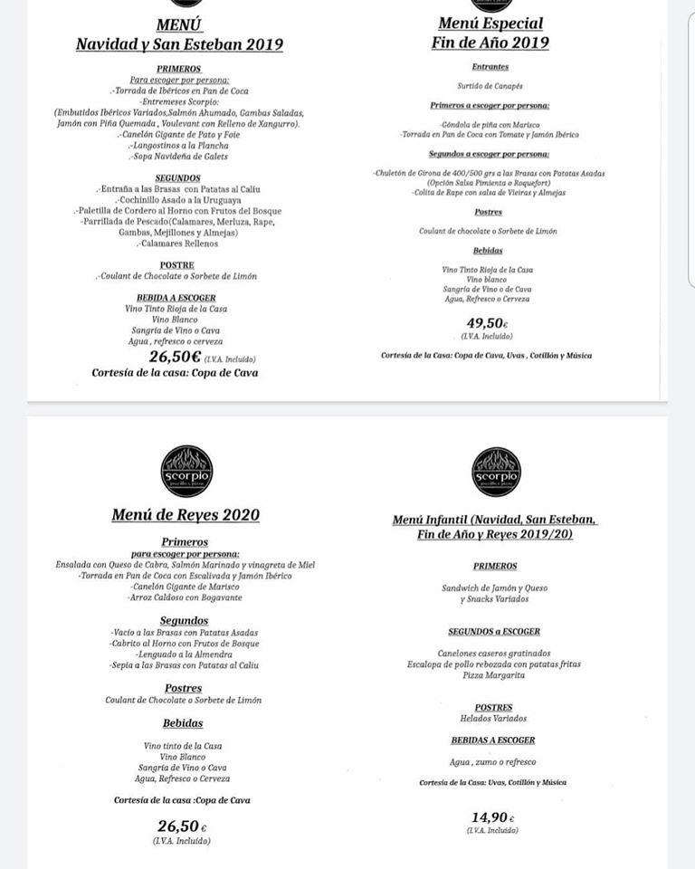 Menu at Restaurant Scorpio (Pizzeria & Braseria), Mataró